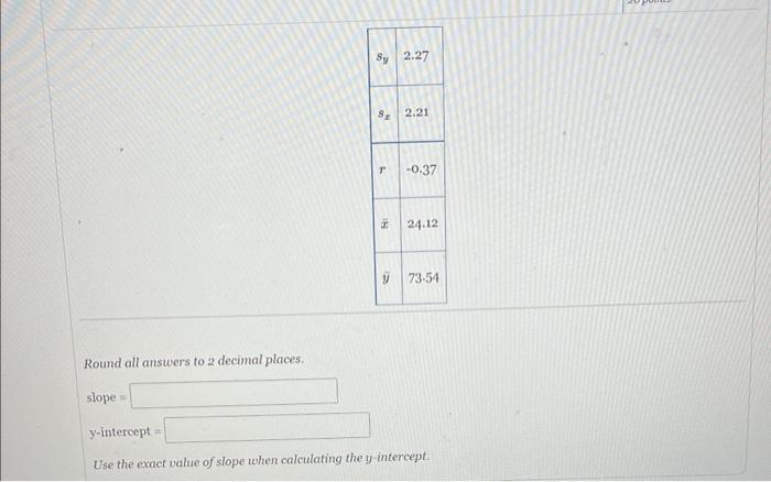 Solved Round all answers to 2 decimal places. slope = | Chegg.com