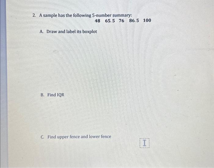 Solved 2. A sample has the following 5-number summary: | Chegg.com