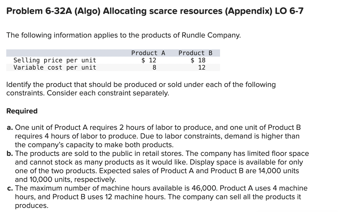 Solved Problem 6-32A (Algo) ﻿Allocating scarce resources | Chegg.com