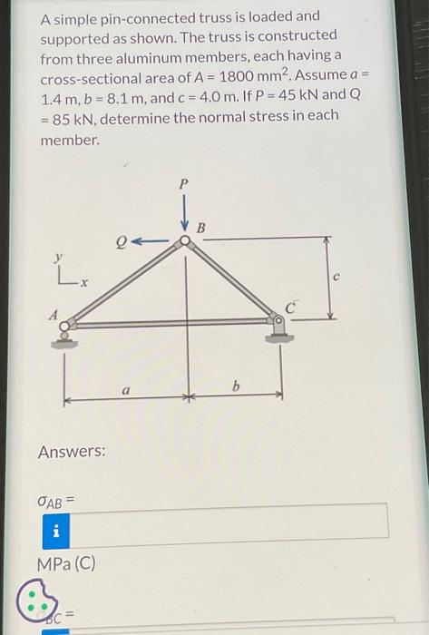 Solved A simple pin-connected truss is loaded and supported | Chegg.com