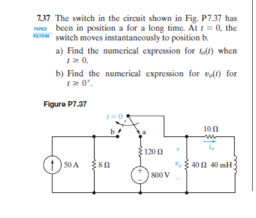 7.37 ﻿The switch in the circuit shown in Fig. P7.37 | Chegg.com