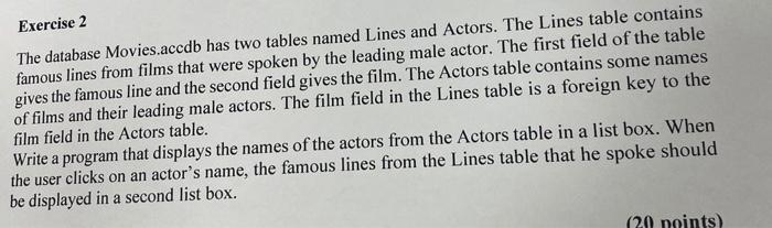 Solved Exercise 2 The database Movies.accdb has two tables | Chegg.com