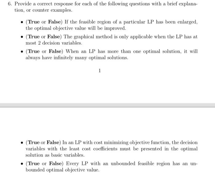Solved 6. Provide a correct response for each of the | Chegg.com