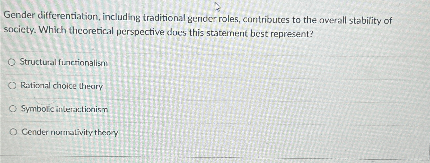 Solved Gender differentiation, including traditional gender | Chegg.com