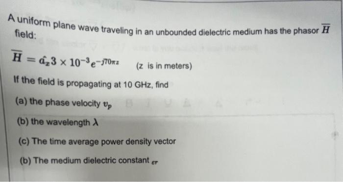 Solved A uniform plane wave traveling in an unbounded | Chegg.com