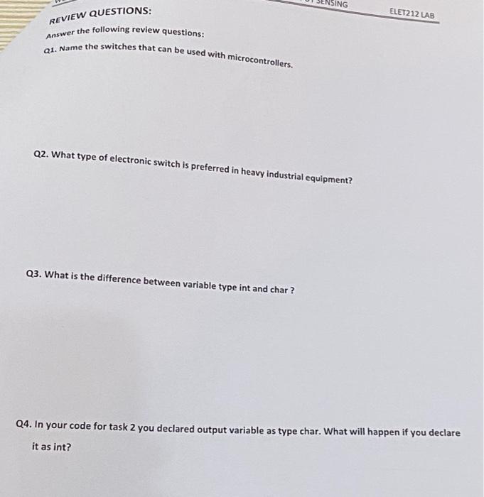Solved REVIEW QUESTIONS: ELET212 LAB Answer the following | Chegg.com