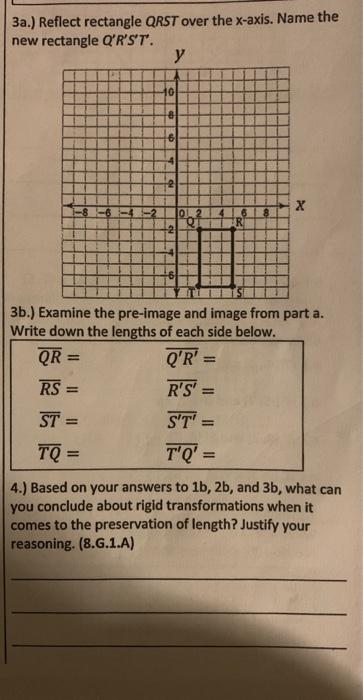 3a.) Reflect rectangle QRST over the x-axis. Name the | Chegg.com