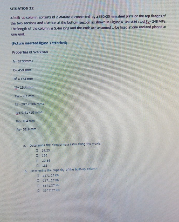 Solved SITUATION 31: A built up column consists of 2 W460x68 | Chegg.com