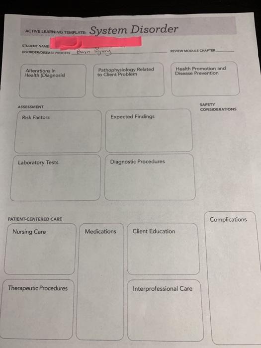 Solved ACTIVE LEARNING TEMPLATE System Disorder STUDENT NAME | Chegg.com