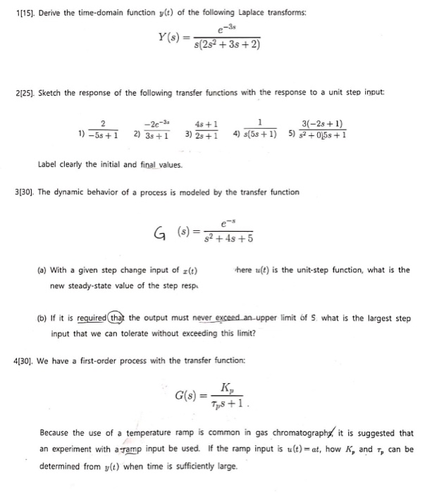 Solved 1[15). Derive the time-domain function y(t) of the | Chegg.com