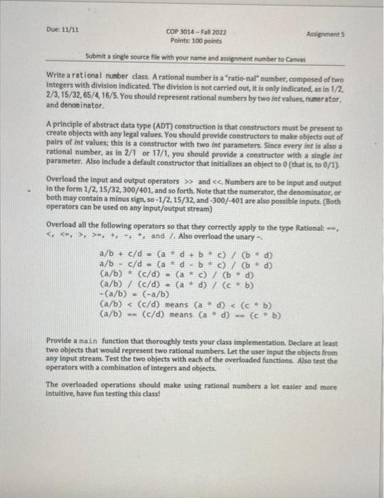 Solved Write a rational number class. A rational number is a | Chegg.com