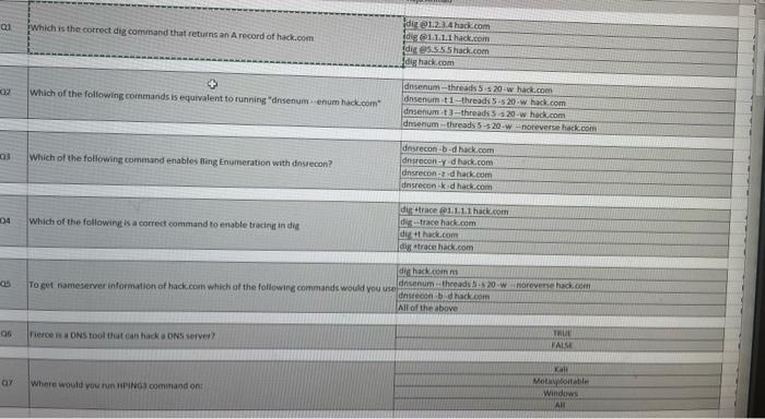 Solved column b are the questions ans column c are the | Chegg.com