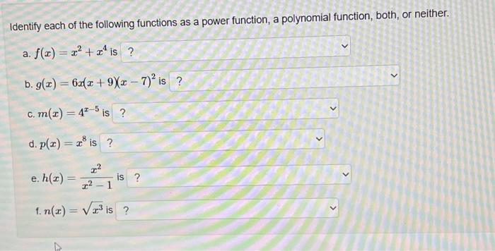 Solved Identify each of the following functions as a power | Chegg.com