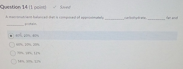 Solved Question 14 (1 ﻿point) ﻿SavedA | Chegg.com