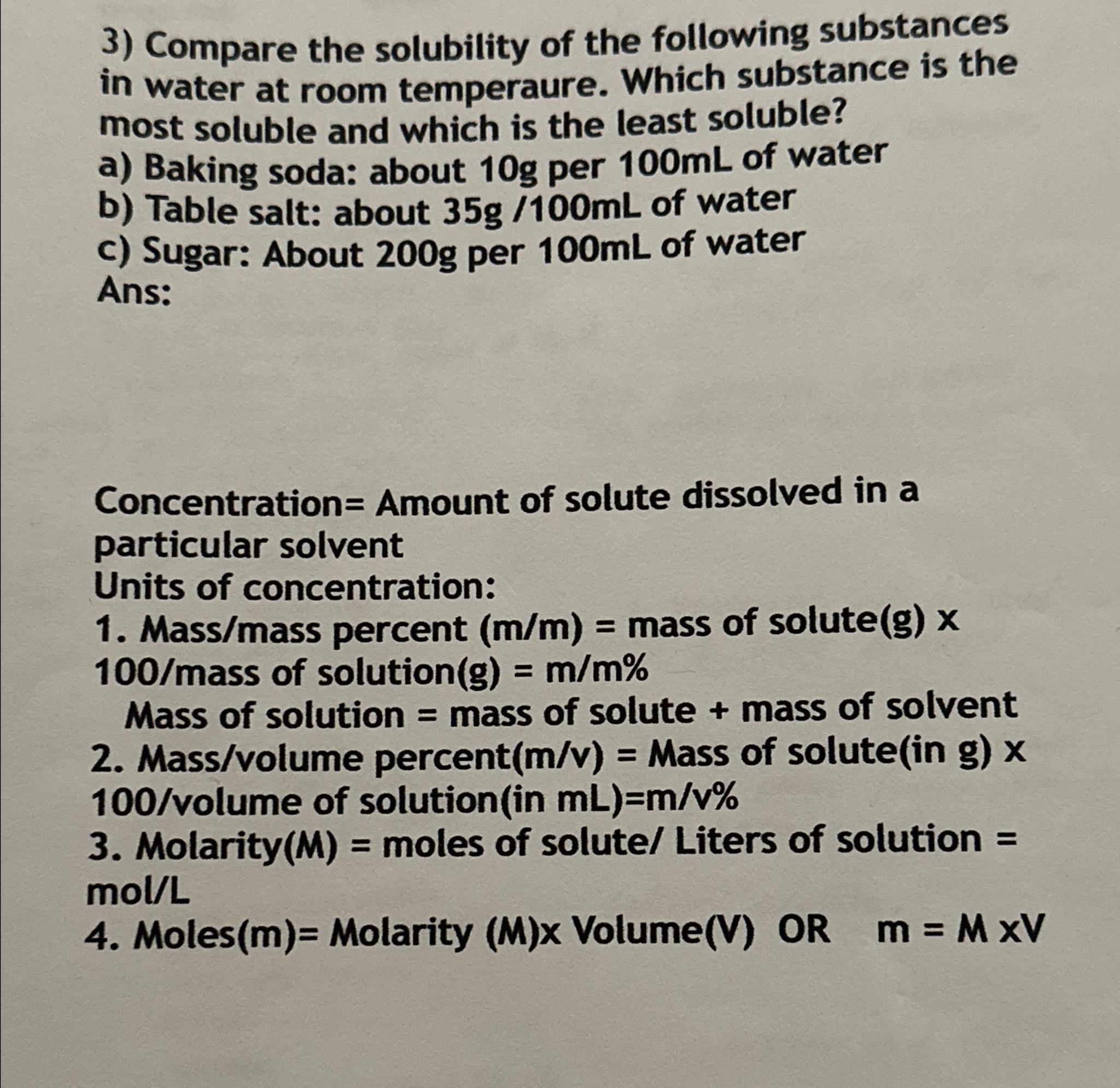 Solved Compare the solubility of the following substances in | Chegg.com