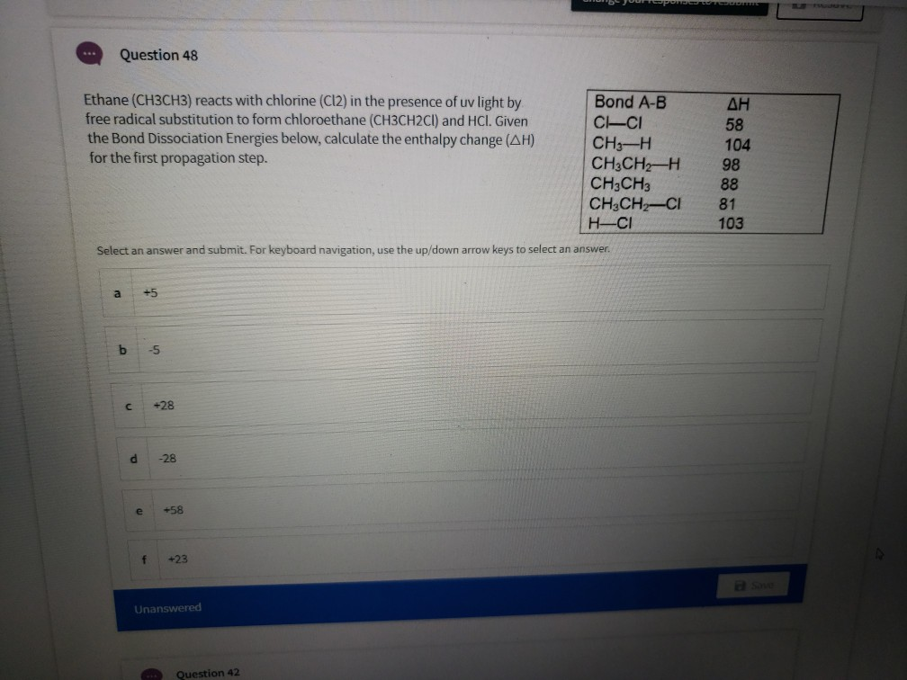 Solved Question 48 Ethane (CH3CH3) reacts with chlorine | Chegg.com