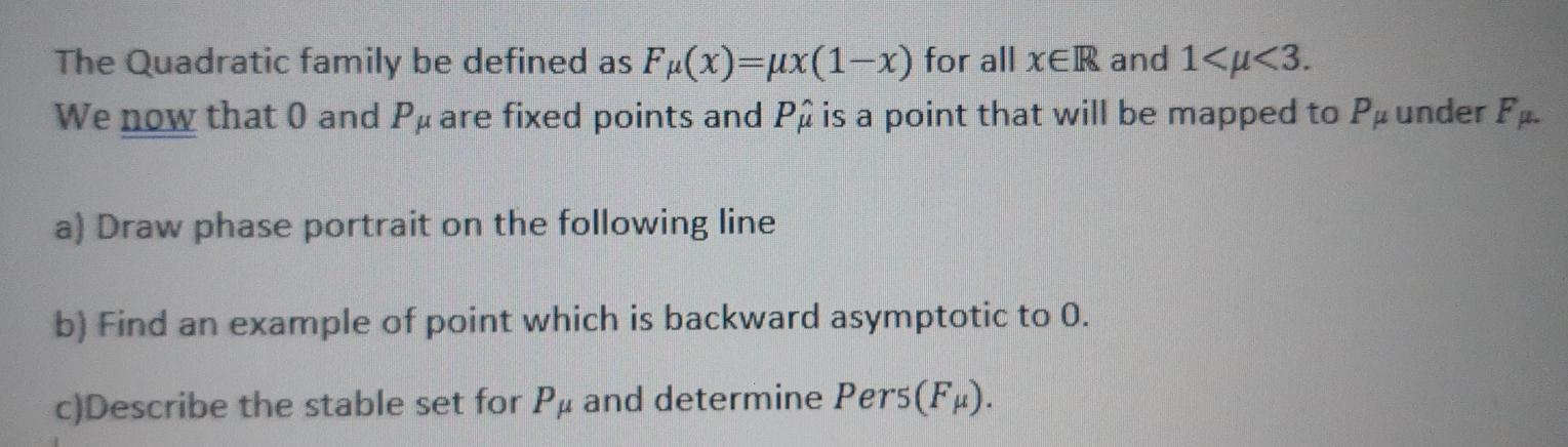 The Quadratic family be defined as Fu(x)=ux(1-x) for | Chegg.com
