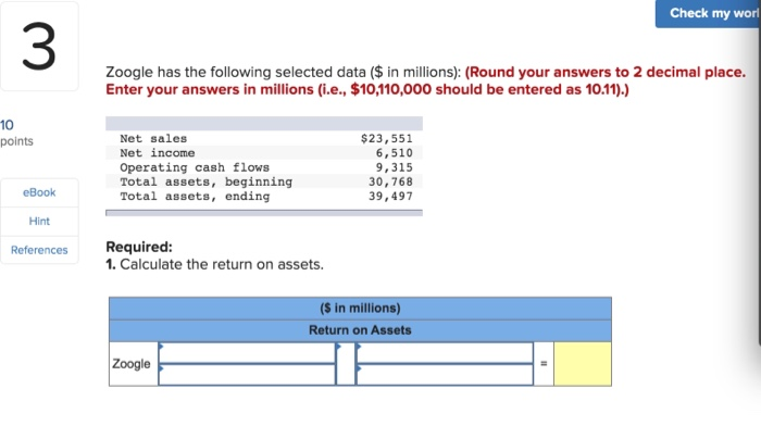 Solved Check my worl Zoogle has the following selected data | Chegg.com
