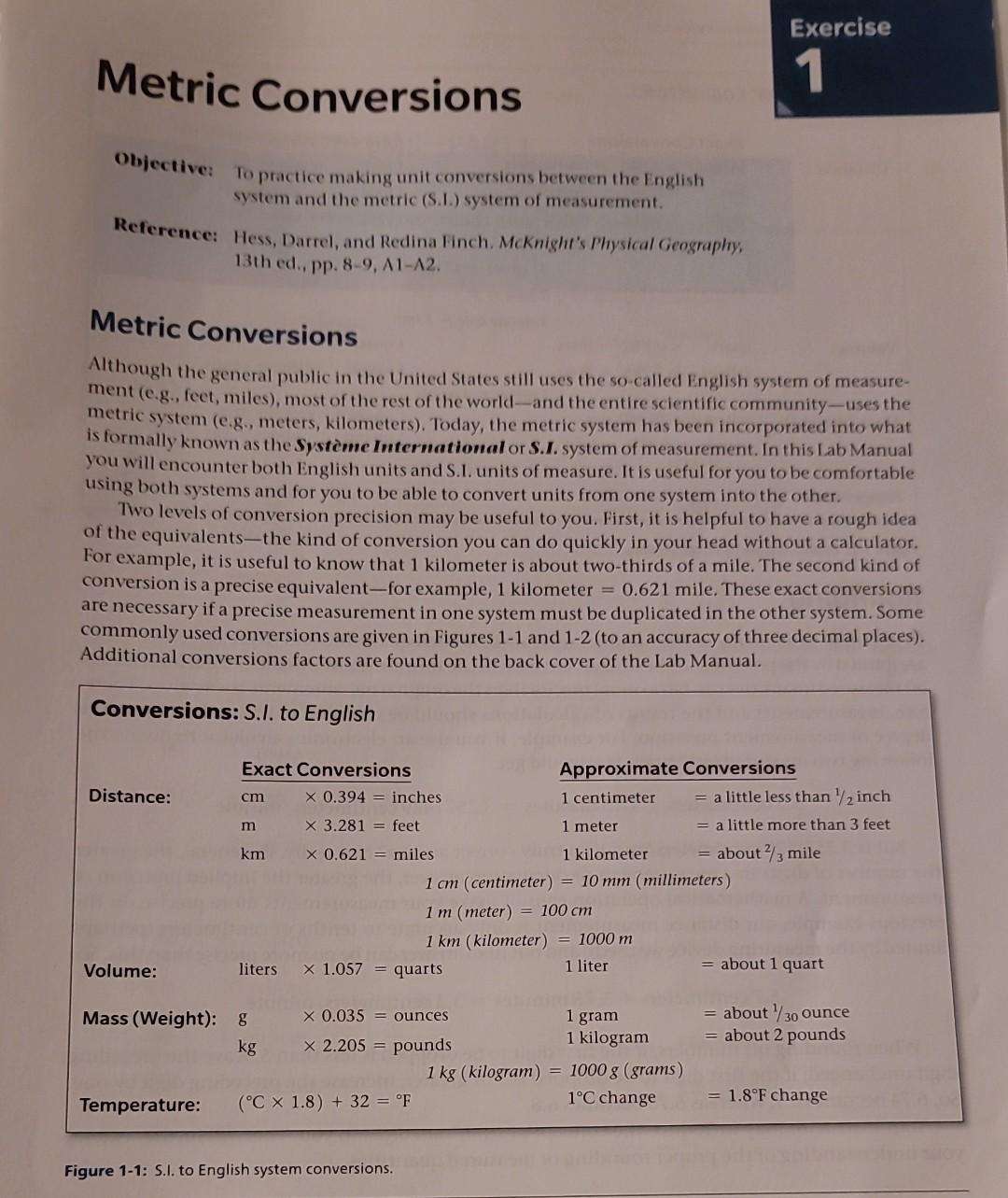 Solved Metric Conversions Objective: To practice making unit | Chegg.com