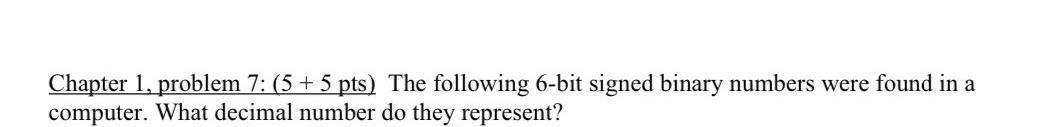 Solved Chapter 1, ﻿problem 7: (5+5pts) ﻿The following 6-bit | Chegg.com