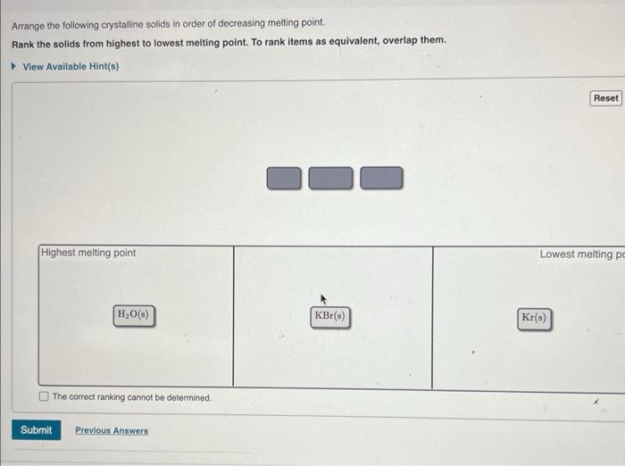 Solved Arrange the following crystalline solids in order of | Chegg.com
