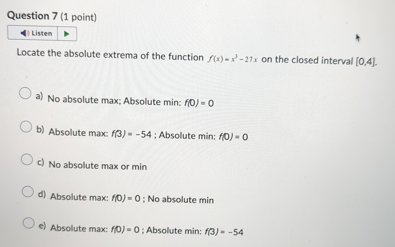 Solved Question 7 (1 ﻿point)ListenLocate the absolute | Chegg.com