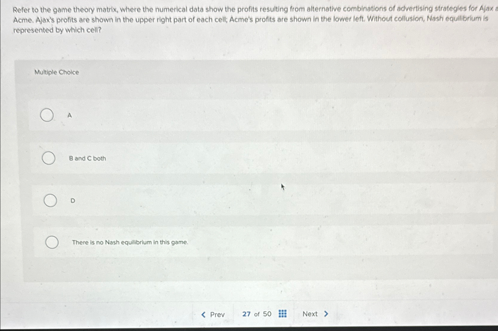 Solved Refer to the game theory matrix, where the numerical | Chegg.com
