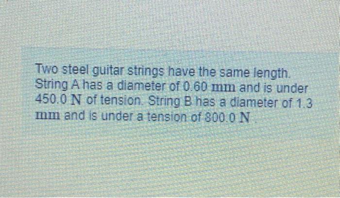 Two steel guitar strings have the same length. String | Chegg.com