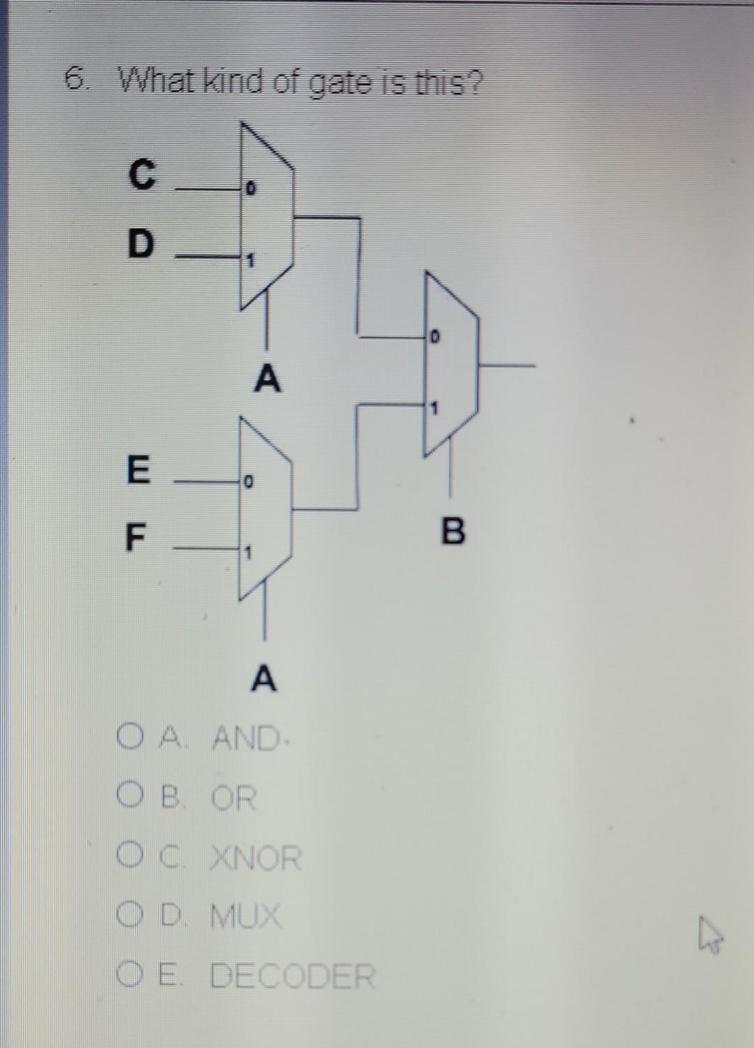 Solved 6. What kind of gate is this? A. AND. B. OR C. XNOR | Chegg.com