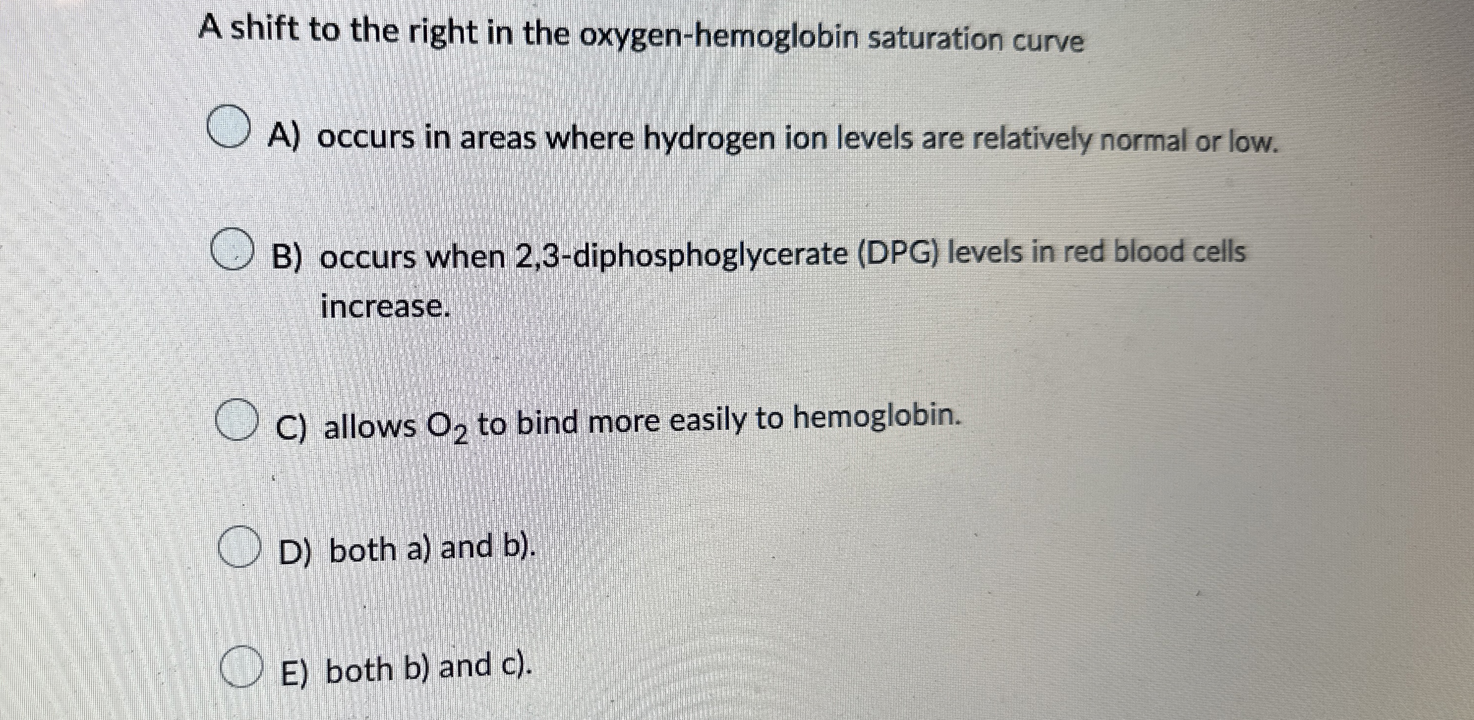 Solved A shift to the right in the oxygen-hemoglobin | Chegg.com