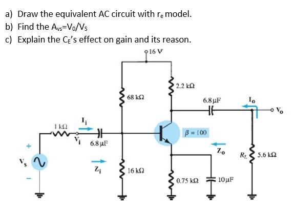 Solved a) Draw the equivalent AC circuit with remodel. b) | Chegg.com