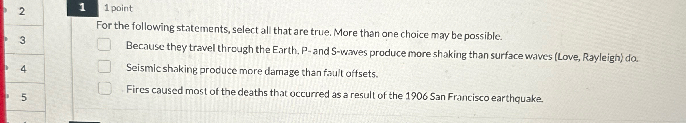 Solved 2 1 ﻿pointFor the following statements, select all | Chegg.com