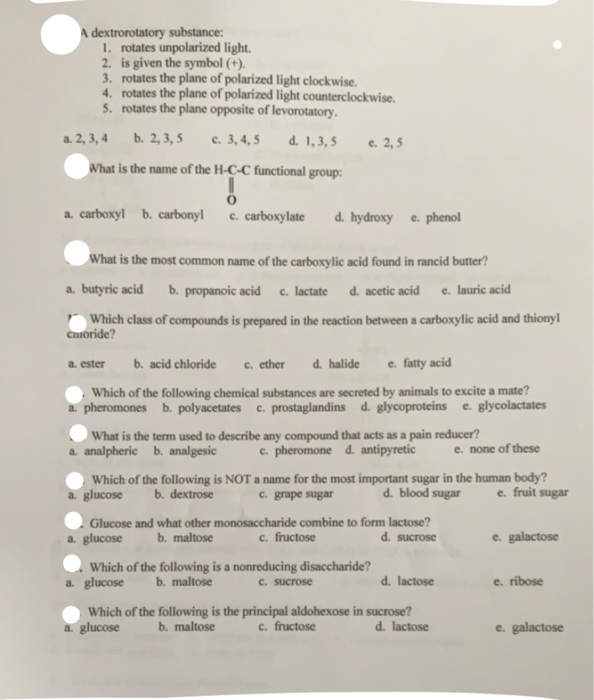 Solved A dextrorotatory substance: 1. rotates unpolarized | Chegg.com