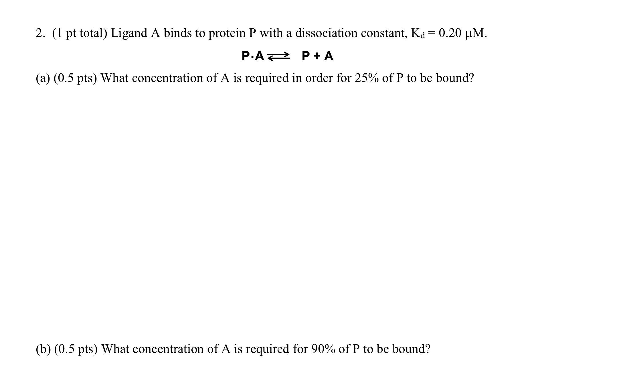 (1 ﻿pt total) ﻿Ligand A binds to protein P ﻿with a | Chegg.com