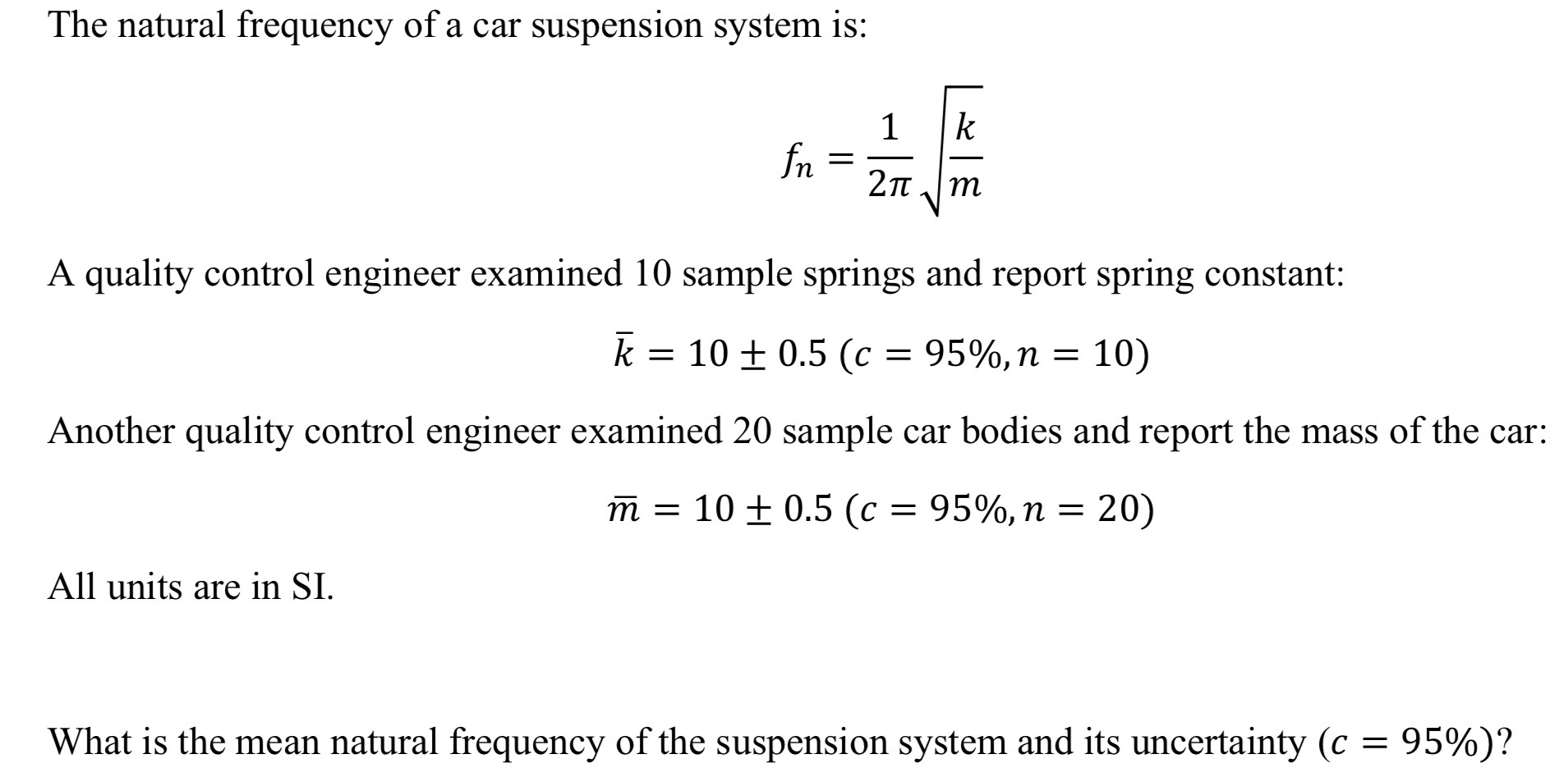 Solved The natural frequency of a car suspension system | Chegg.com