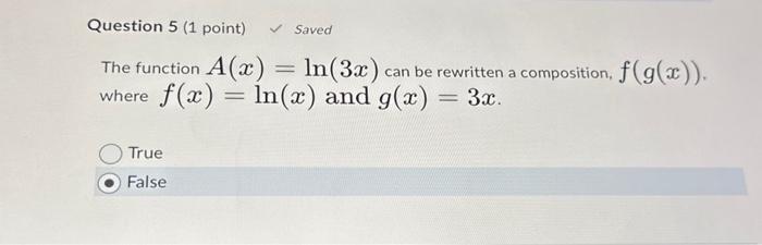Solved The function A(x)=ln(3x) can be rewritten a | Chegg.com