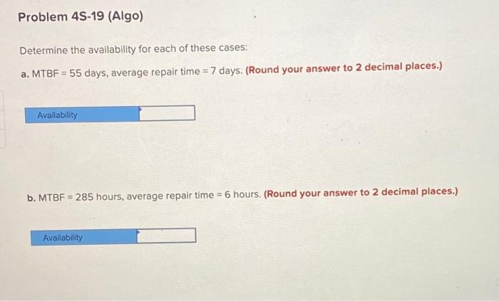 Solved Determine the availability for each of these cases: | Chegg.com