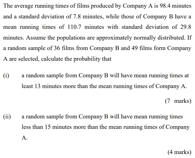 Solved The average running times of films produced by | Chegg.com