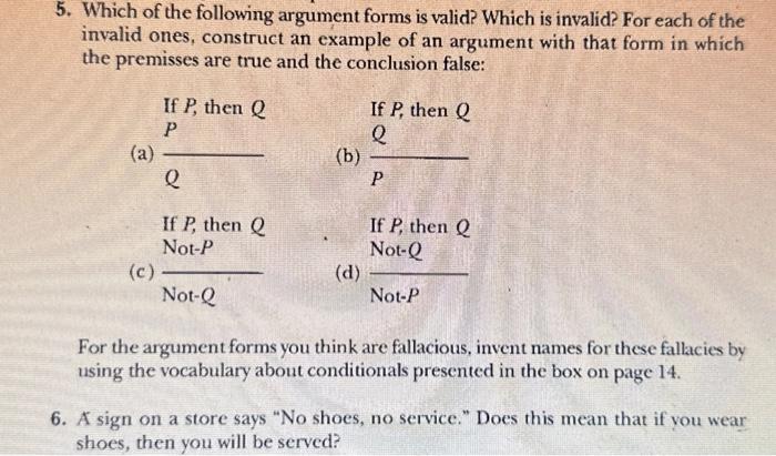 Solved 5. Which of the following argument forms is valid? | Chegg.com