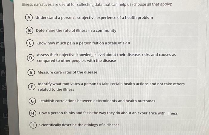 Solved Iliness narratives are useful for collecting data | Chegg.com