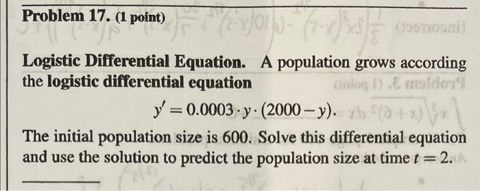 Logistic Differential Equation. A population grows | Chegg.com