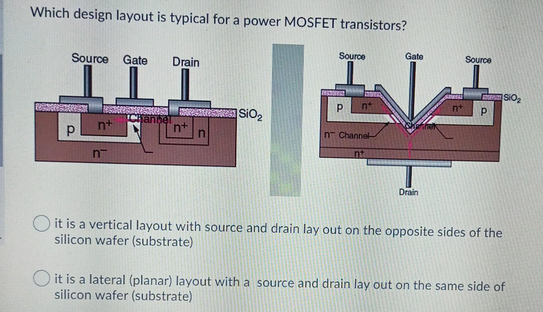 Solved Which design layout is typical for a power MOSFET | Chegg.com