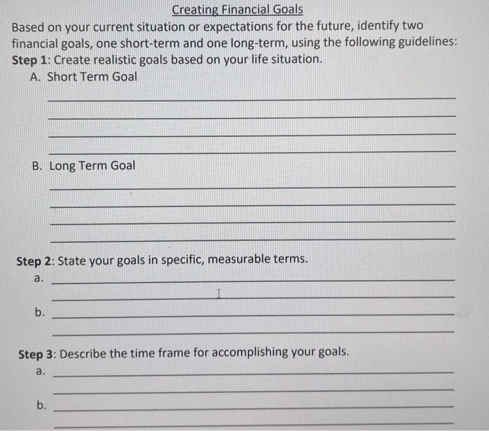 Solved Creating Financial Goals Based on your current | Chegg.com