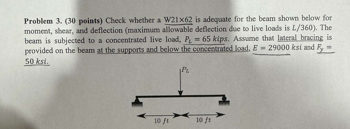 Solved by an EXPERT Problem 3. ( 30 ﻿points) ﻿Check whether a W21×62 ﻿is | Chegg.com