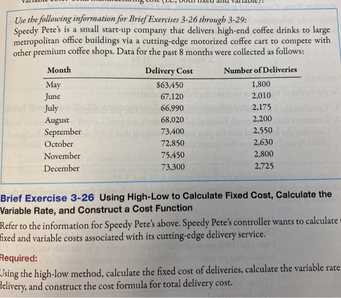 Solved Brief Exercise 3-26 Using High-Low to Calculate Fixed | Chegg.com