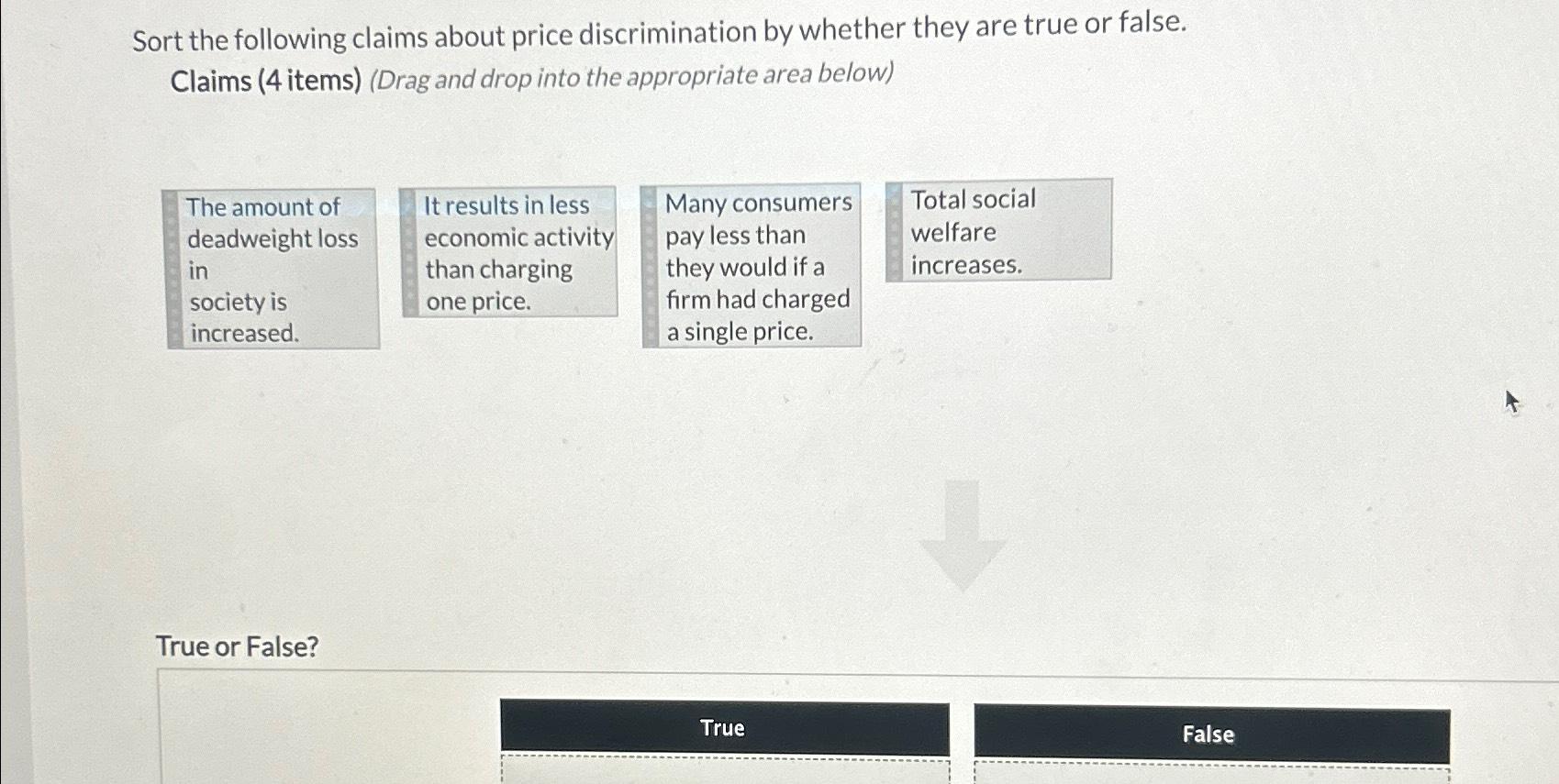 Solved Sort the following claims about price discrimination | Chegg.com