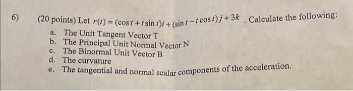 Solved (20 points) Let r(t)=(cost+tsint)i+(sint−tcost)j+3k. | Chegg.com