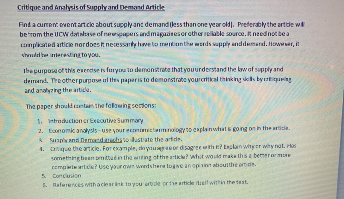 Solved Critique and Analysis of Supply and Demand Article | Chegg.com