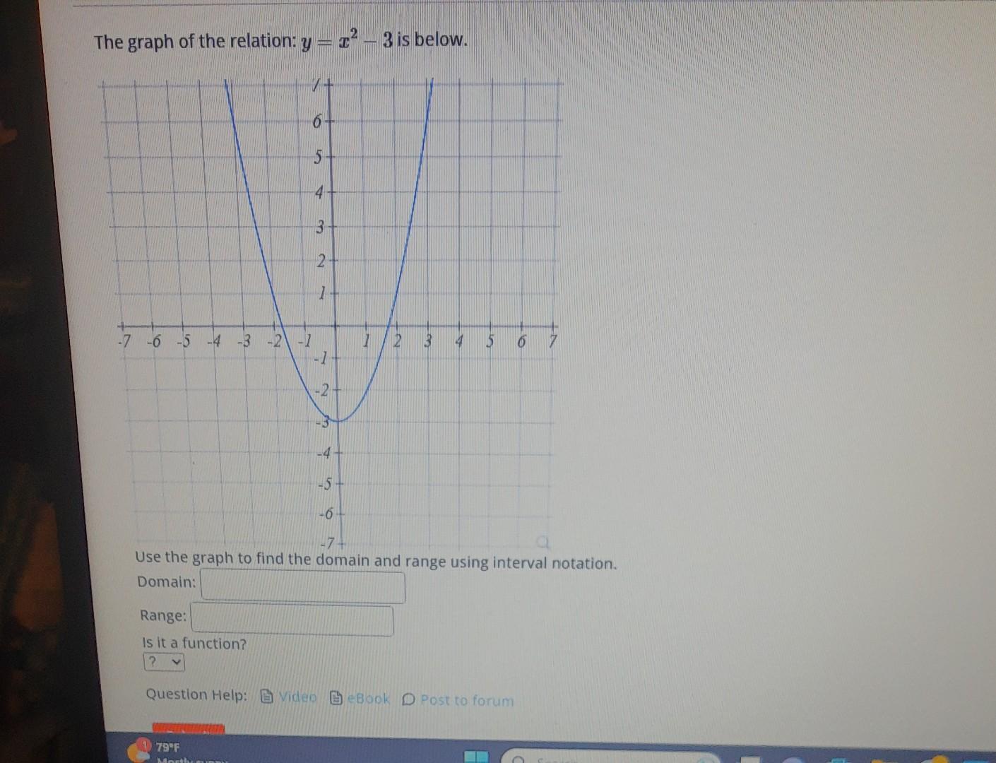 Solved The graph of the relation: y=x2−3 is below. | Chegg.com