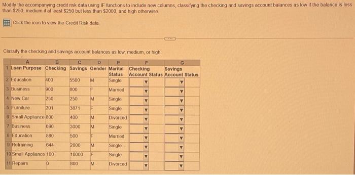 Solved Modify the accompanying credit risk data using IF | Chegg.com